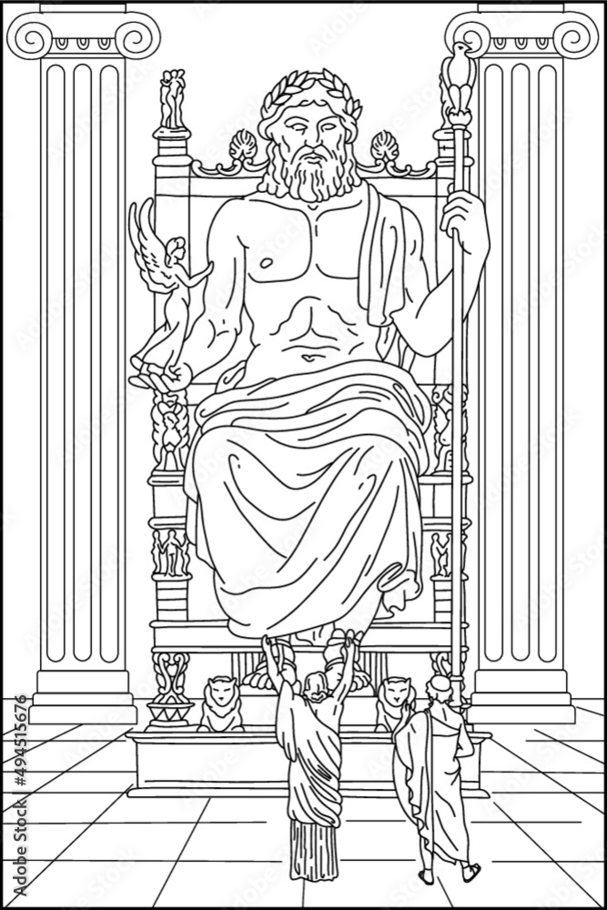 Coloring book for adults. Zeus on the throne. Greece. God. Ancient ...
