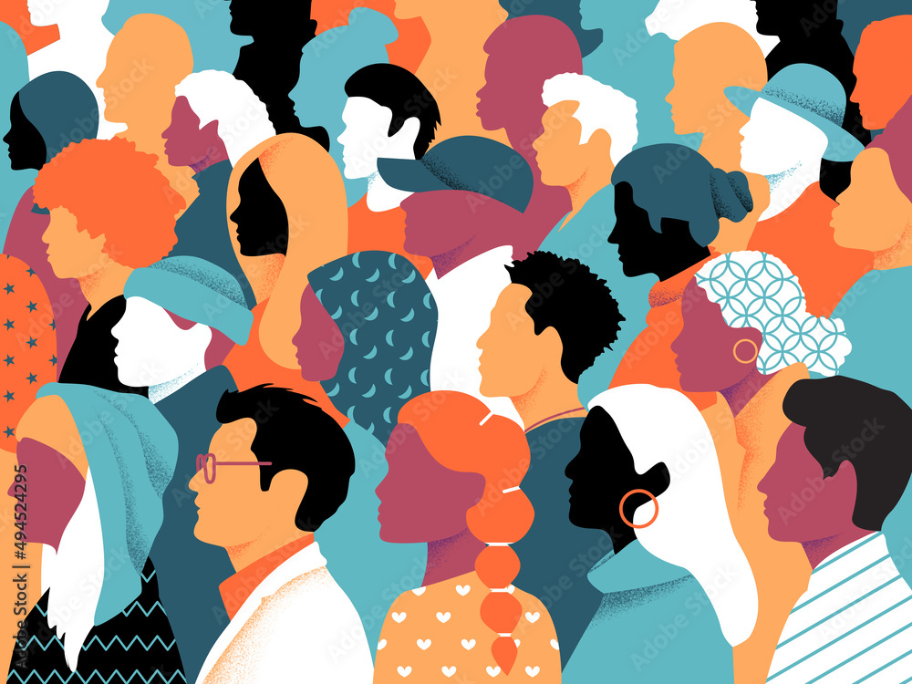 Ethnic group of people profiles illustration. Many faces o people of ...