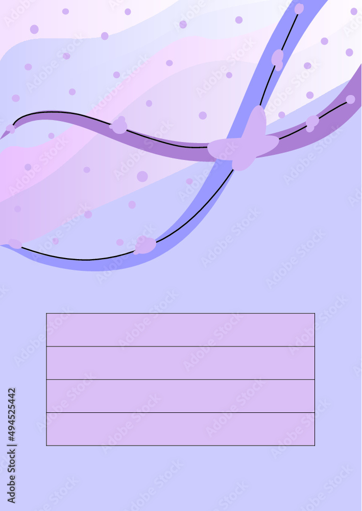 Spring illustration in soft violet and blue style. Title page design ...