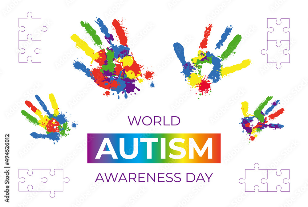 World Autism Day. Colorful handprints. Support. April 2 is World Autism ...