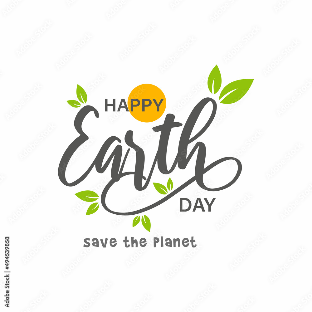 Happy earth day lettering text, typography concept for environmental ...