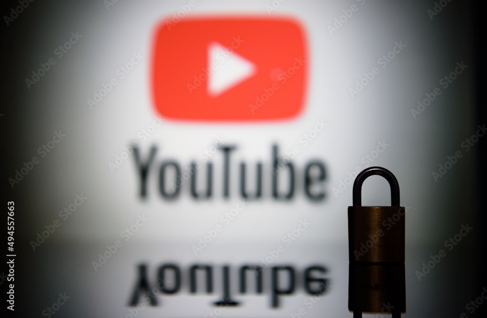Russia, Voronezh, 03.23.2022. YouTube logo on the background of a ...