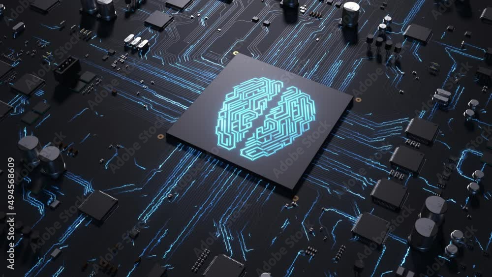 Vidéo Stock Central processor on a printed circuit board. sign on the ...