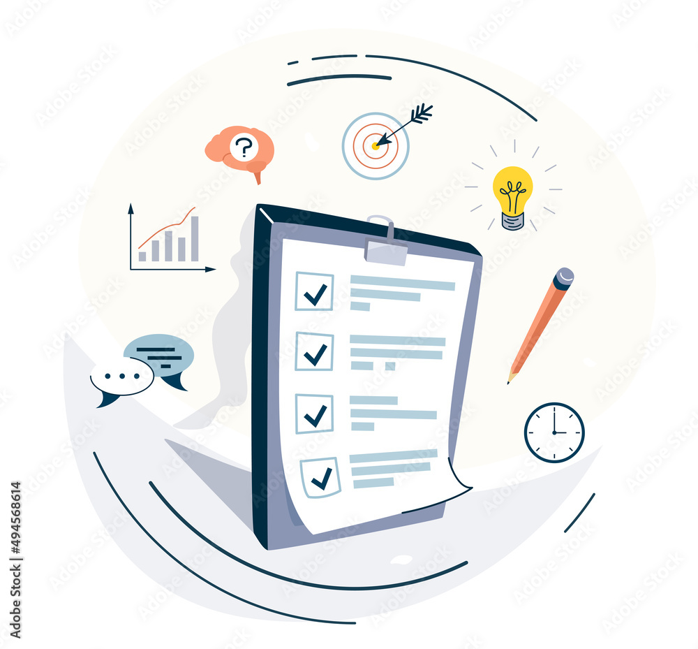 Brief vector background. Summary report document illustration in flat ...