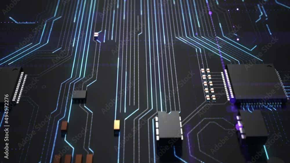 Central processor on a printed circuit board. dynamic 3d animation with ...