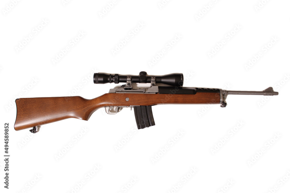 Vintage Semi Automatic Rifle With Scope and Magazine Isolated on White ...