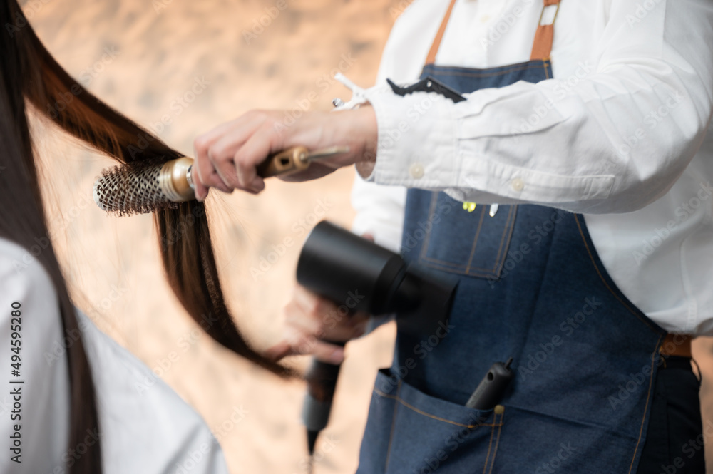woman client person having a process to making treatment a hair with ...