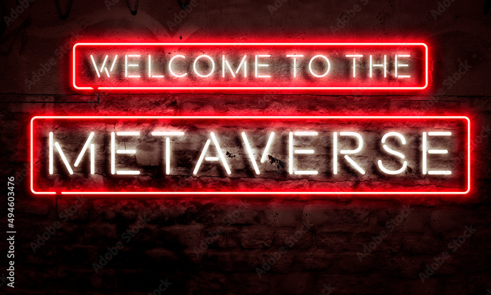 Welcome To The Metaverse Neon Sign On Grunge Brick Wall Stock Photo ...