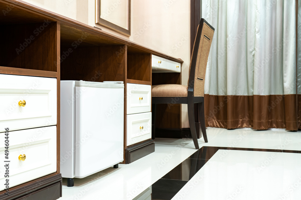 Refrigerator fridge mini size under the table counter with wooden desk ...