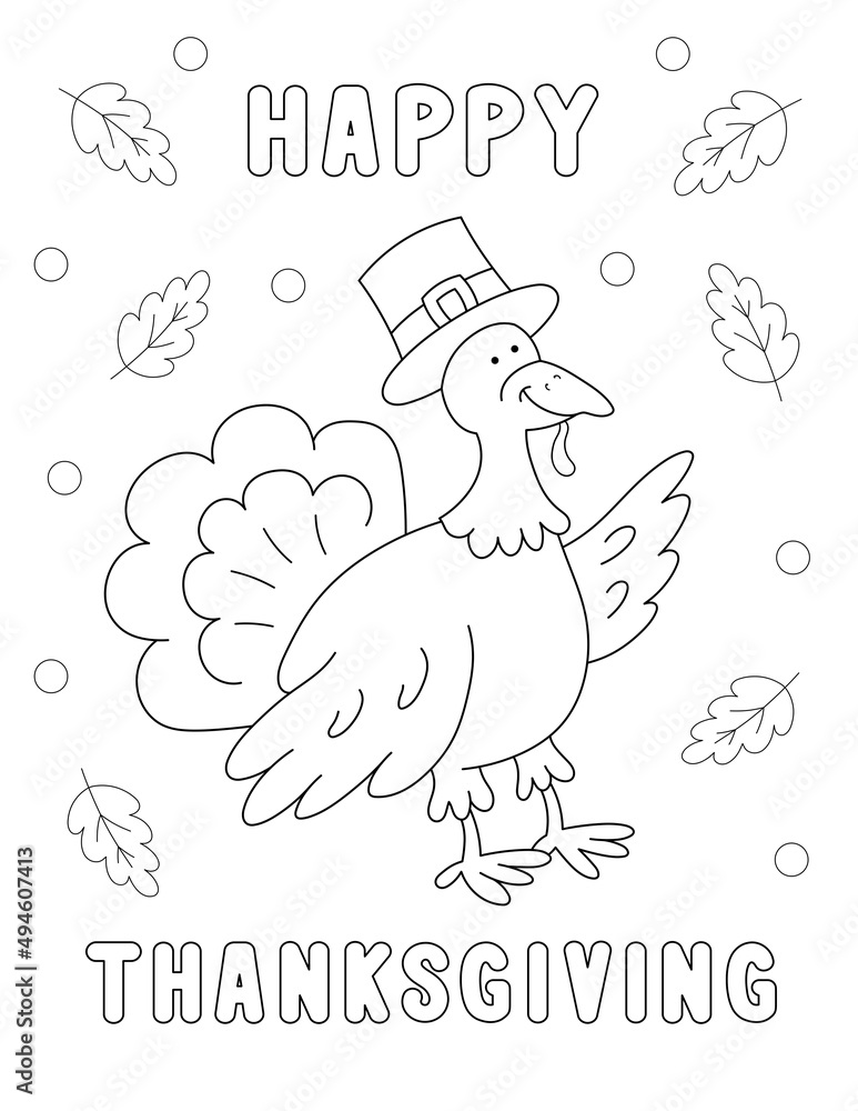 thanksgiving coloring page, cute design of a cartoon turkey with ...