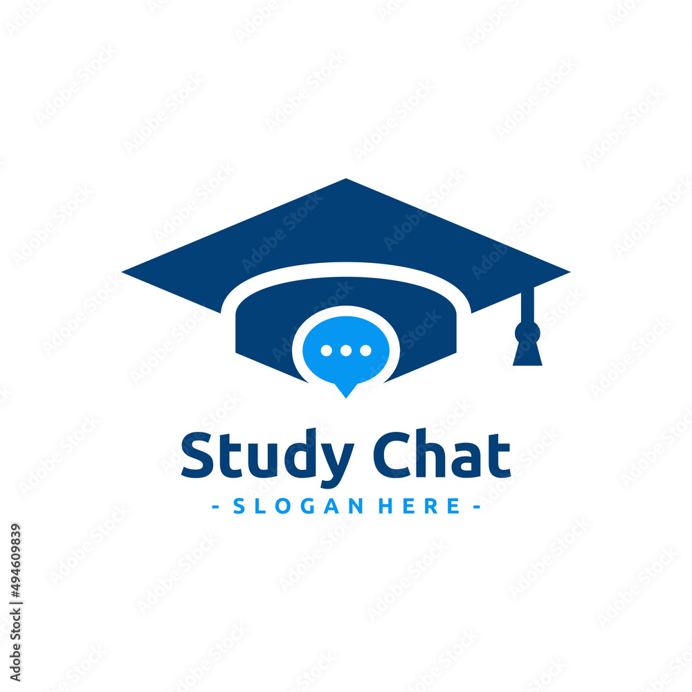 Graduate hat and bubble chat logo vector. College student communication ...