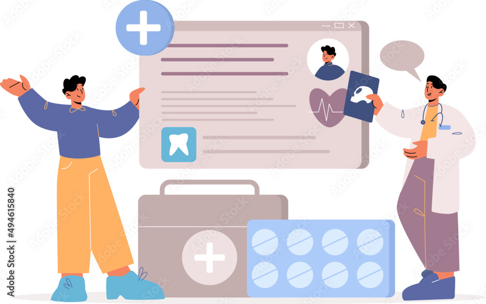 EHR technology. Electronic medical record concept. Patient and doctor ...