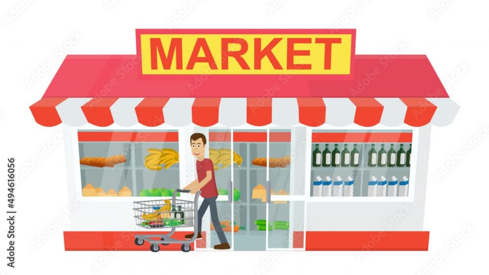 Grocery store. Animation of the shopper's shopping, the alpha channel ...