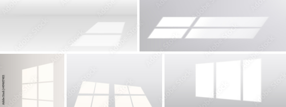 Window shadows, light blinds on wall, floor, ceiling. Realistic natural ...