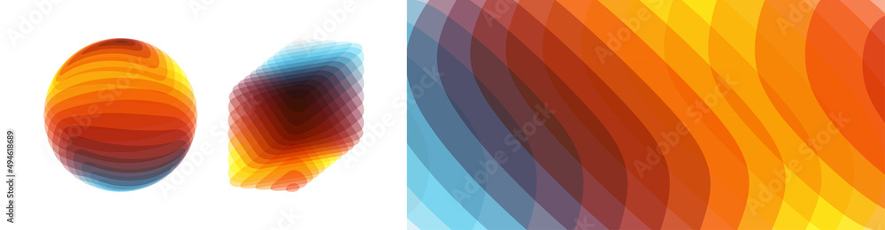 Sphere. Cube or crystal. Abstract wavy background with dynamic effect ...