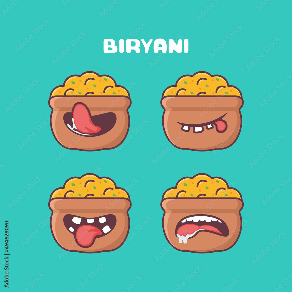 Biryani rice cartoon. indian food vector illustration. with different ...