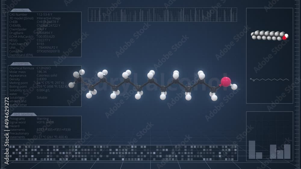 Overview of the molecule of lauryl alcohol on the computer screen ...