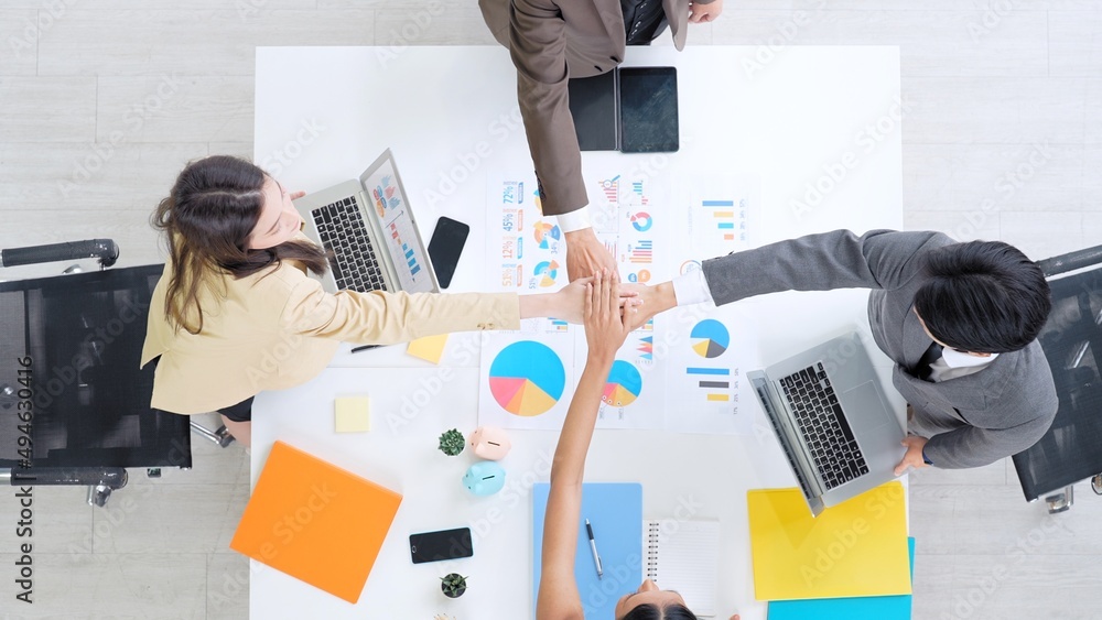 Bird's eye view of successful business officer marketing executive team ...