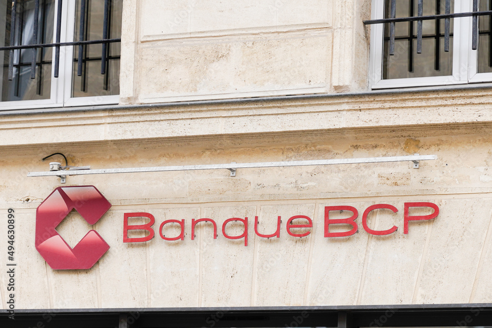 bcp banque bcp sign text brand and entrance logo front of office bank ...