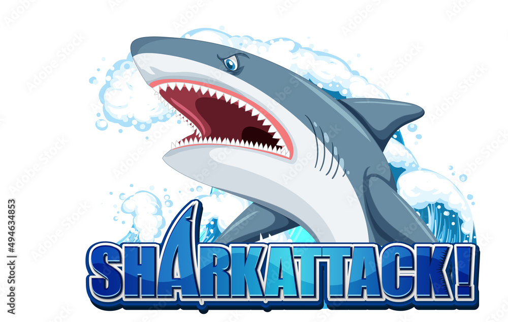 Shark attack font logo with cartoon aggressive shark Stock Vector ...
