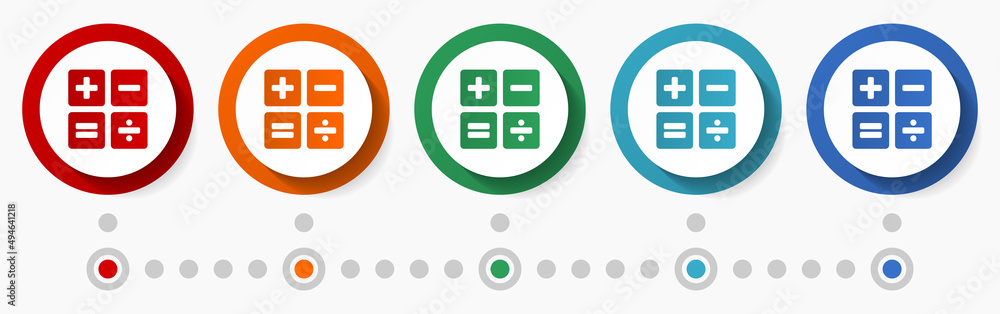 Calculator, calculate concept vector icon set, flat design colorful ...