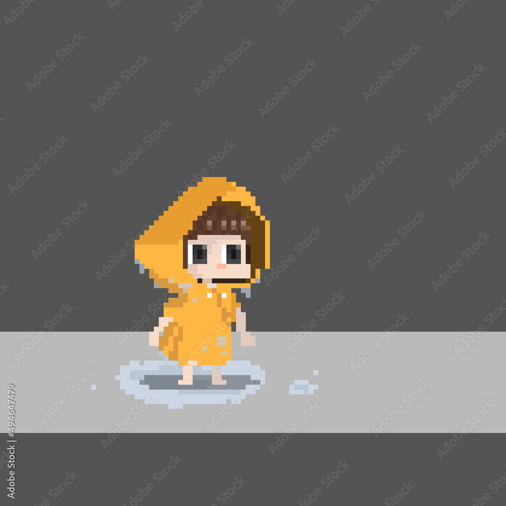 Pixel art little girl character in yellow rain coat. Stock Vector ...