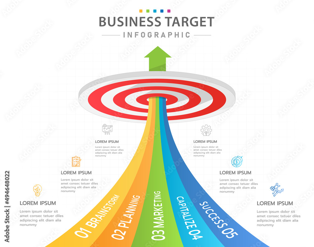 Infographic template for business. 5 Steps Modern Target diagram with ...