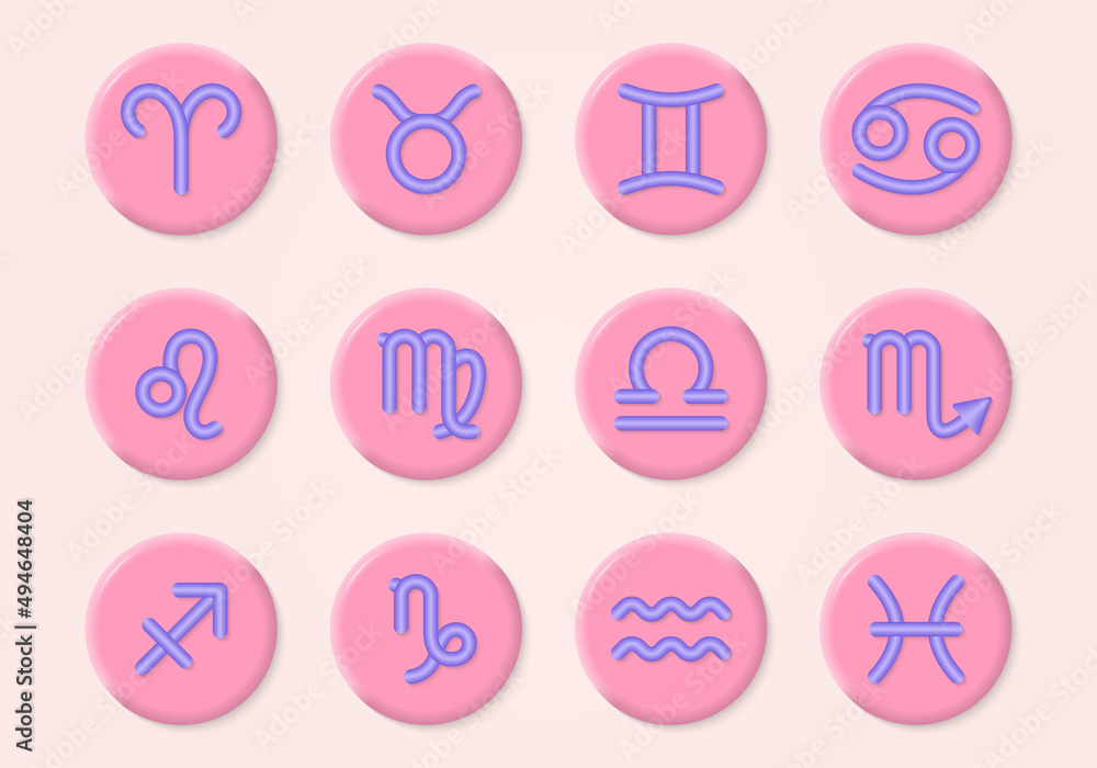 Zodiac sign 3d icon set. Horoscope, astrology colorful symbols. Vector ...
