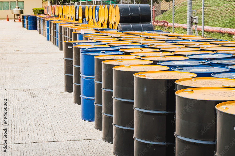 Industry oil barrels or chemical drums stacked up.chemical tank ...