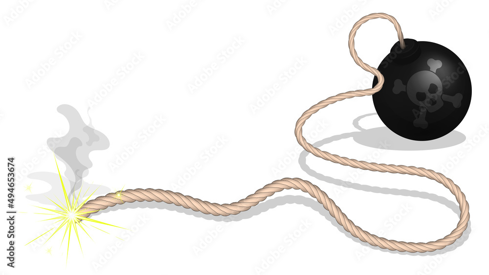 Cartoon 3d Metallic round bomb with long fireless wick. Inciting war ...