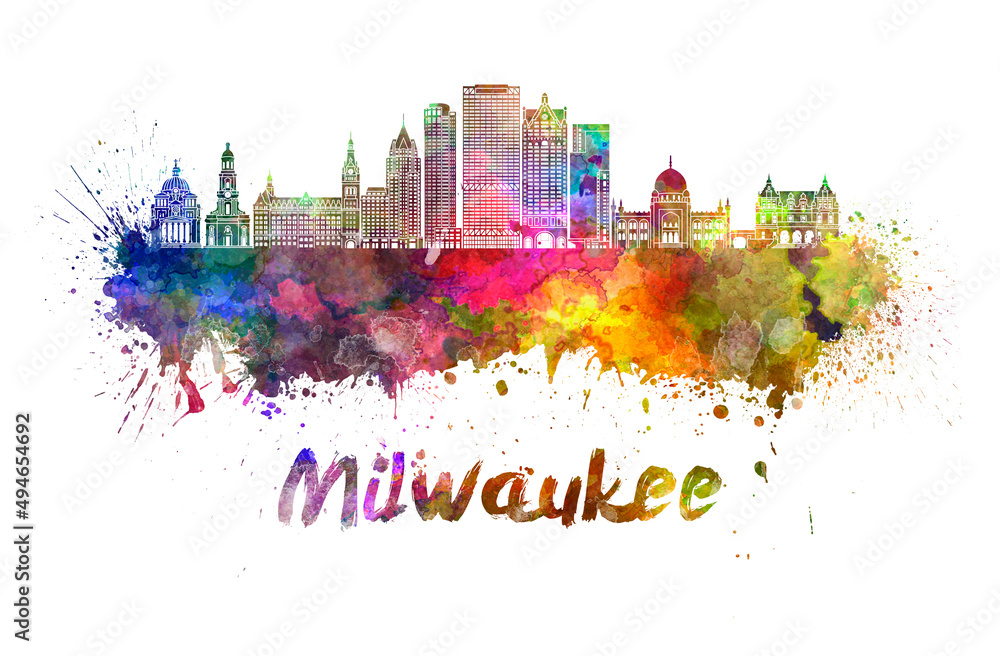 Milwaukee V2 skyline in watercolor Stock Illustration | Adobe Stock