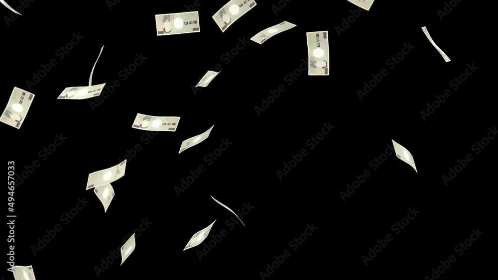 一万円札・お金の舞うループアニメーション（透過背景）、3DCG Stock ビデオ | Adobe Stock
