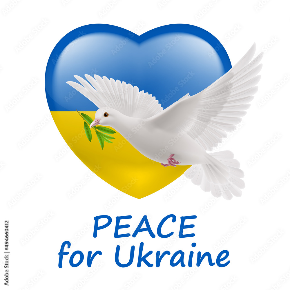 White Dove of Peace Flying with a Green Olive Branch, and Ukraine Flag ...