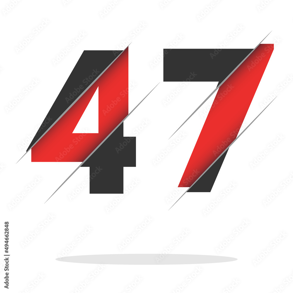 47 4 7 Number Logo Design with a Creative Cut and Black Circle ...