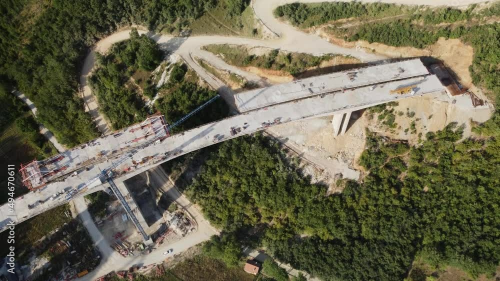 Highway bridge under construction. Aerial view of nes road. Freeway ...