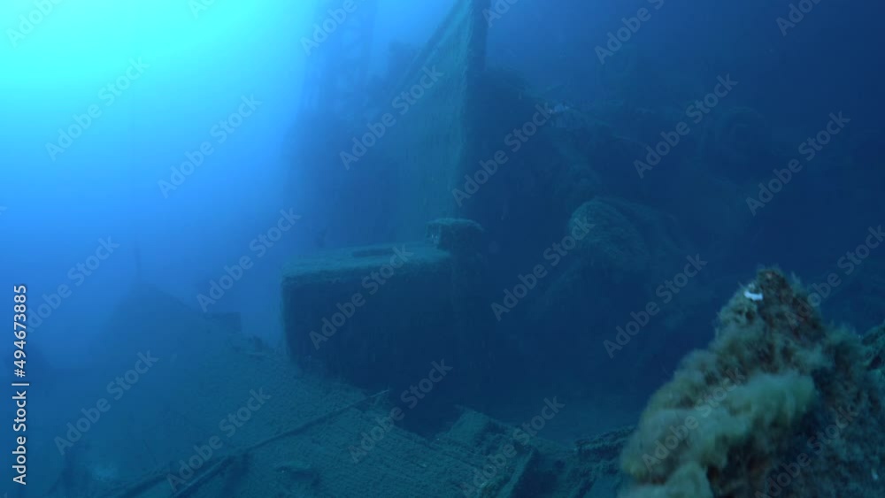 Scuba divers swims on the Shipwreck Swedish ferry MS Zenobia. Wreck ...