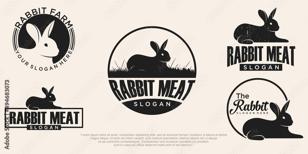 Rabbit Logo Design Template Icon set Retro Vector Illustration Stock ...