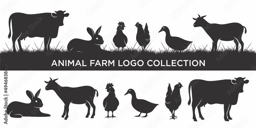 Livestock logo with cow, chicken,goat,duck, rabbit and pig. Badge or ...