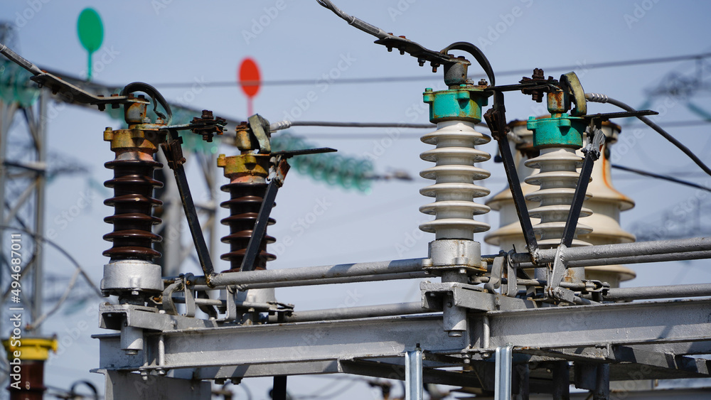 Electrical substation - electrical installation. Reception, conversion ...