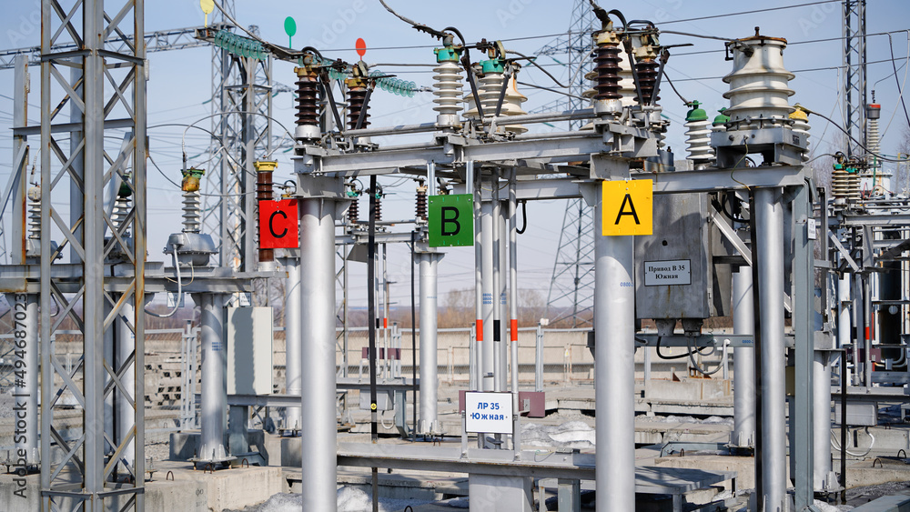 Electrical substation - electrical installation. Reception, conversion ...