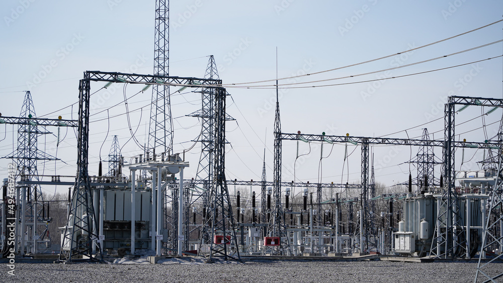 Electrical substation - electrical installation. Reception, conversion ...