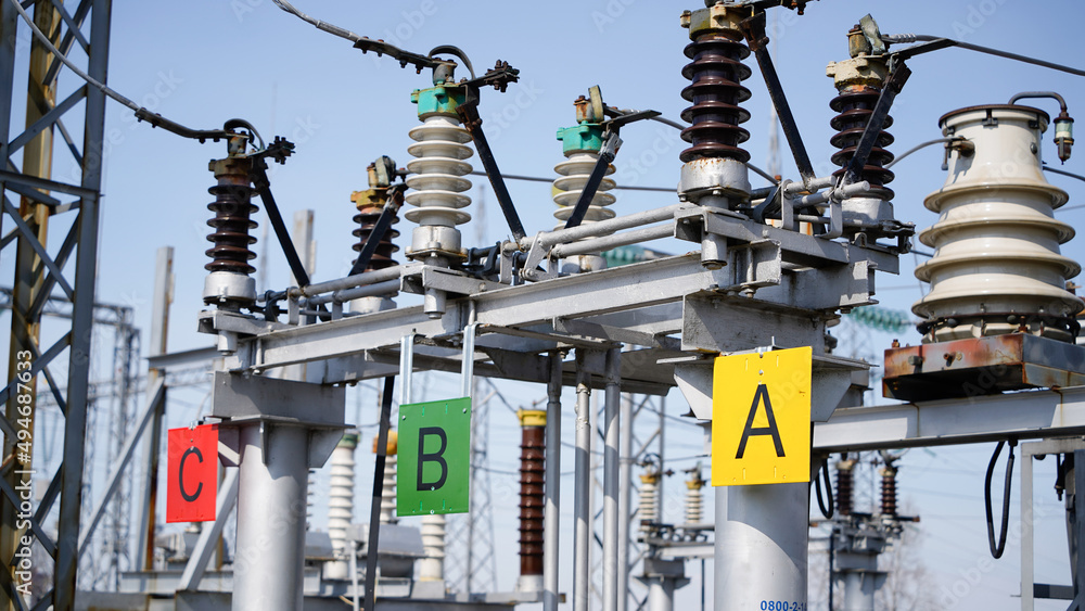 Electrical substation - electrical installation. Reception, conversion ...