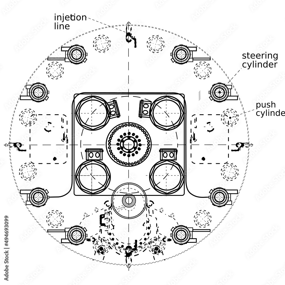 Vetor de Machine internal cross-section, tunnel boring head, tunnel ...