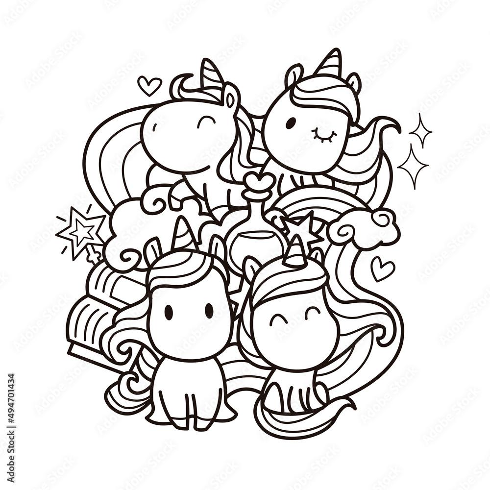 Unicorn coloring page doodle vector Stock Vector | Adobe Stock