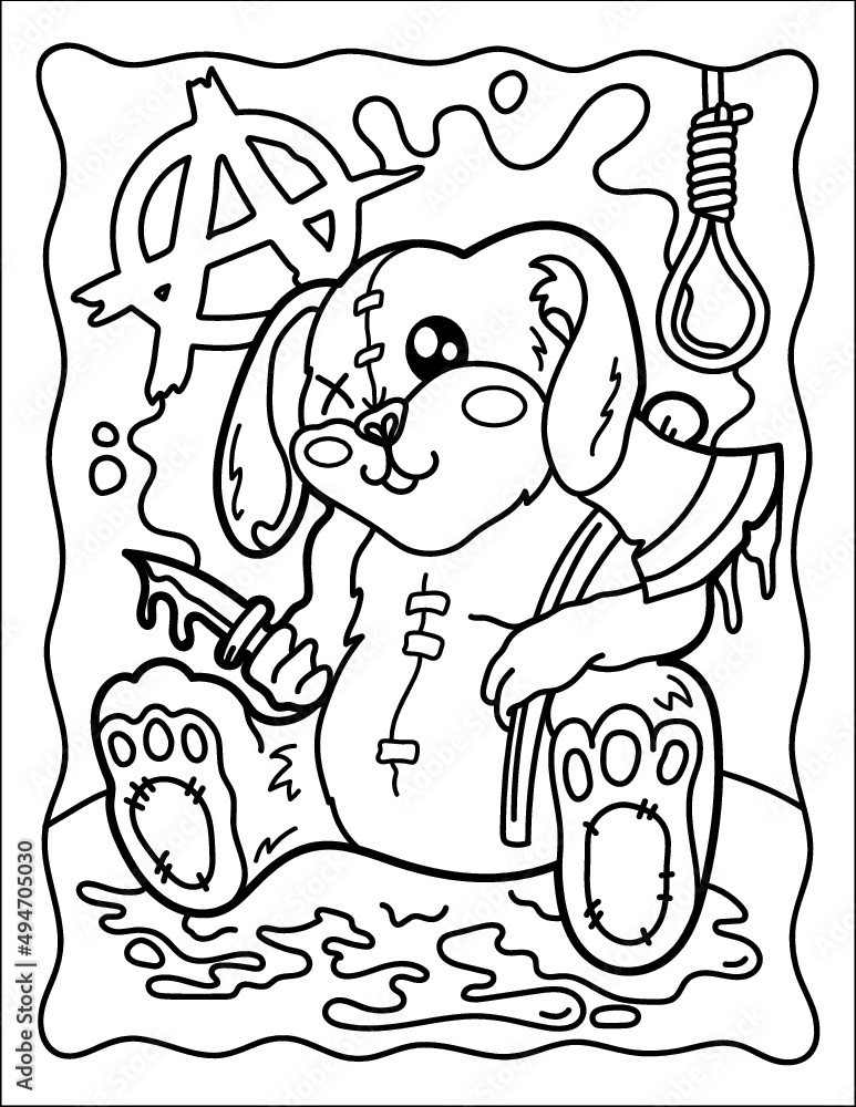 Halloween coloring page. Mad rabbit. Blood. Terrible animals. Horror ...