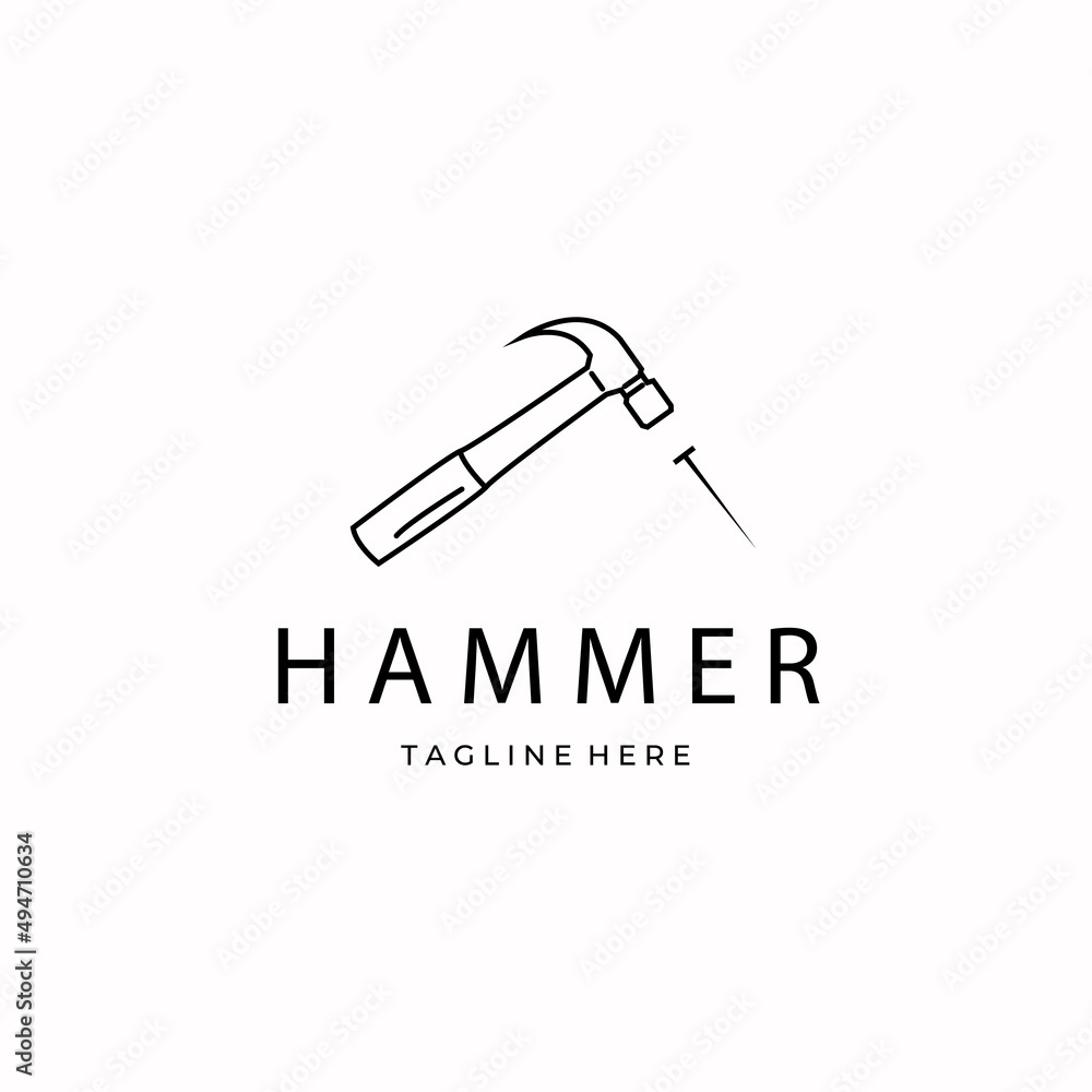 line art logo hammer and nails simple illustration Stock Vector | Adobe ...