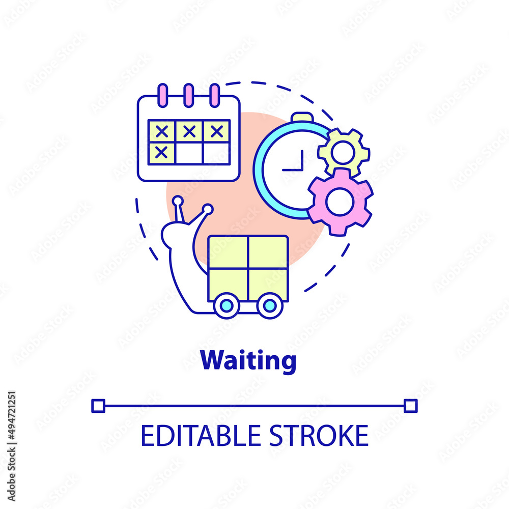 Waiting concept icon. Idle time. Commodities processing. Type of muda ...