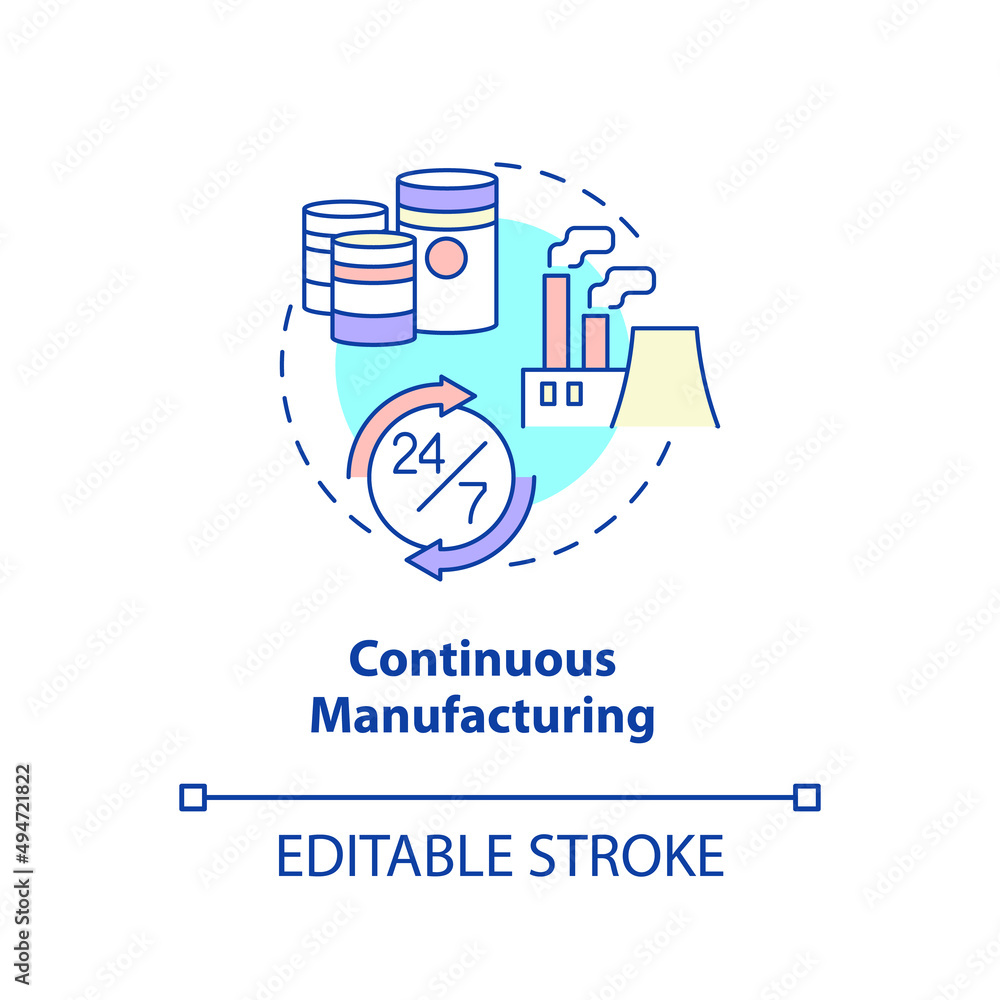 Continuous manufacturing concept icon. Type of manufacturing processes ...