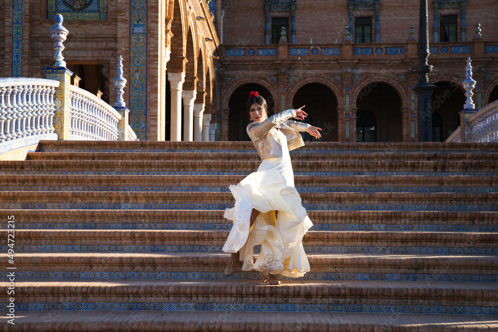 Flamenco dancer, woman, brunette and beautiful typical spanish dancer ...