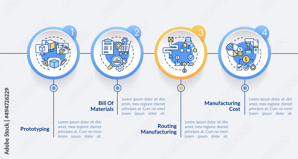 Manufacturing stages circle infographic template. Production process ...
